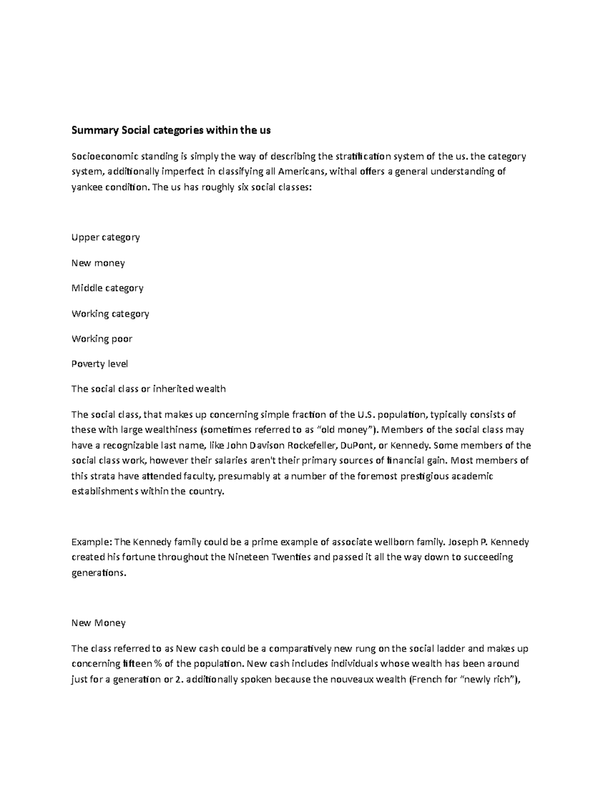 Summary Social categories within the us - Summary Social categories ...