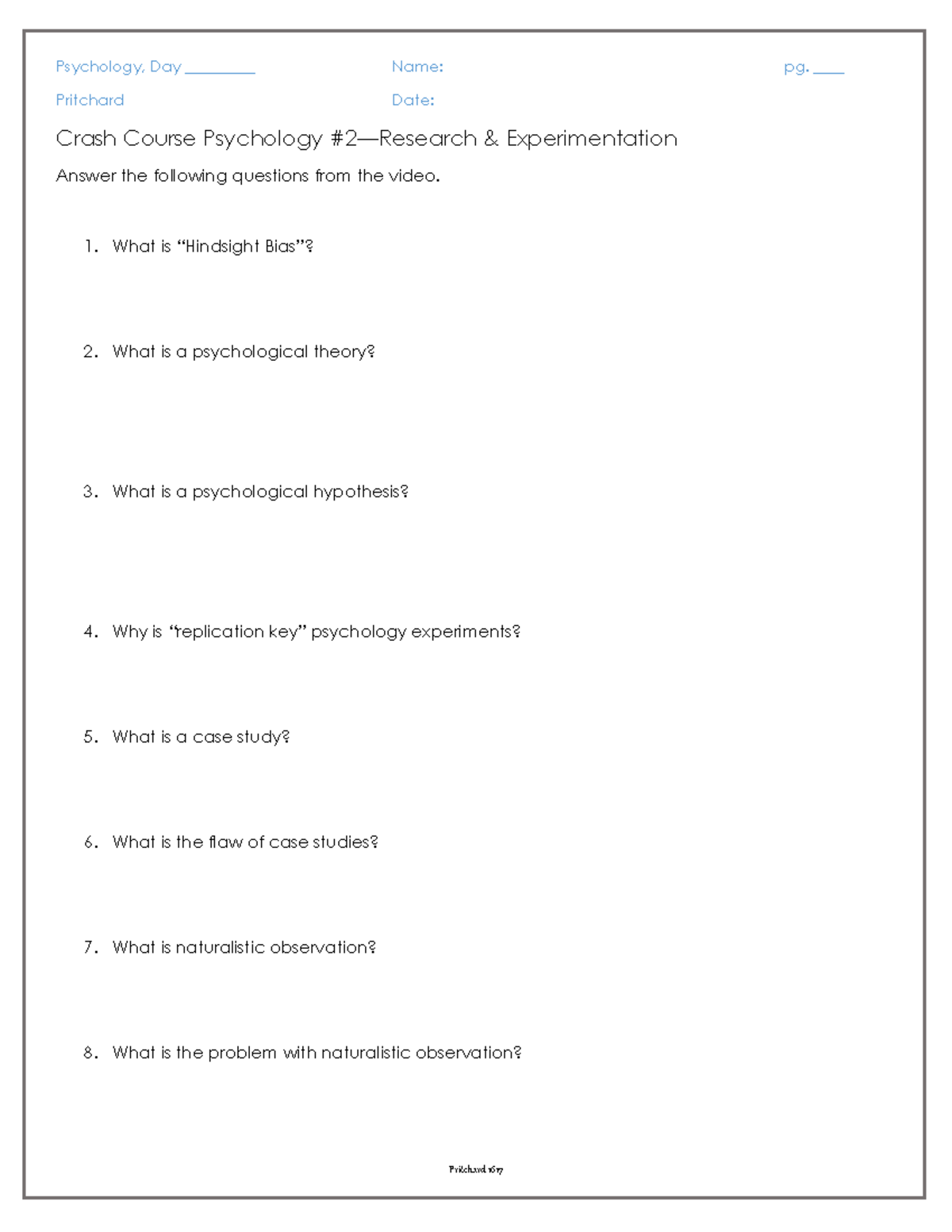 CC Psych 2 - Crash Course Worksheets - Psychology, Day ...