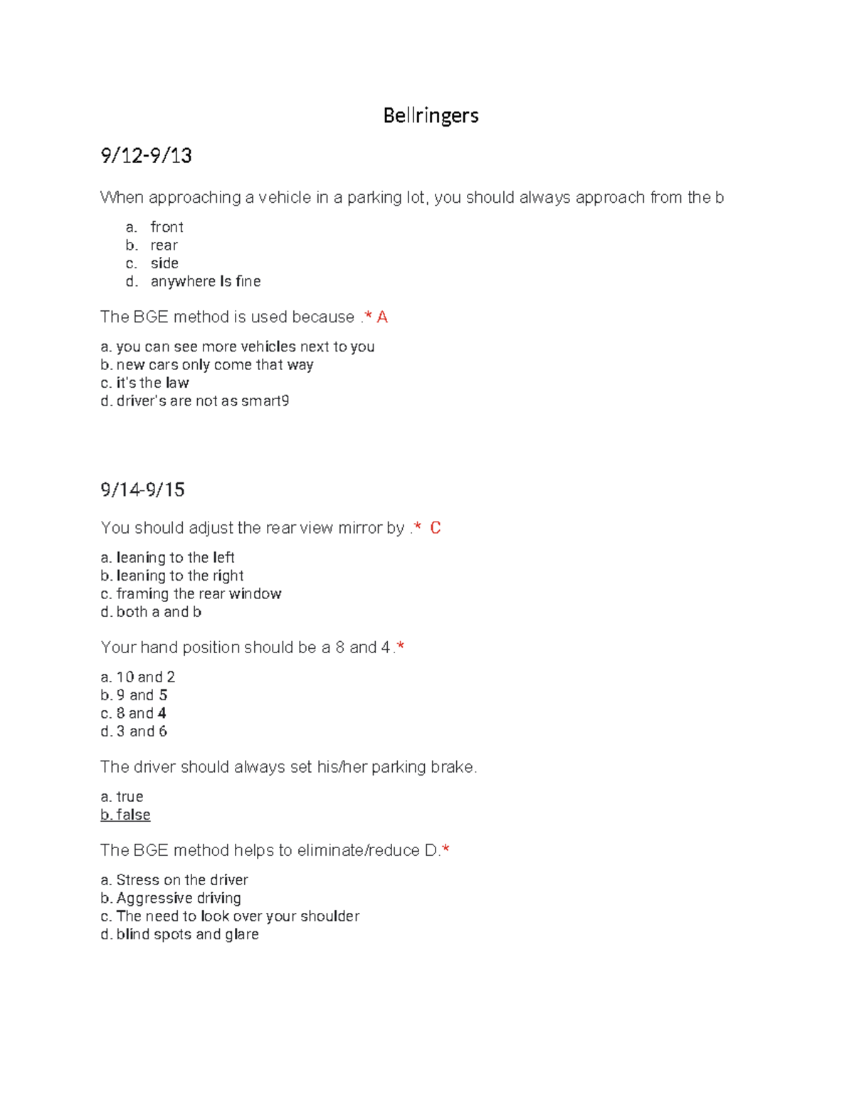 Bellringer 2 2022 - bbbb - Bellringers 9/12-9/ When approaching a ...
