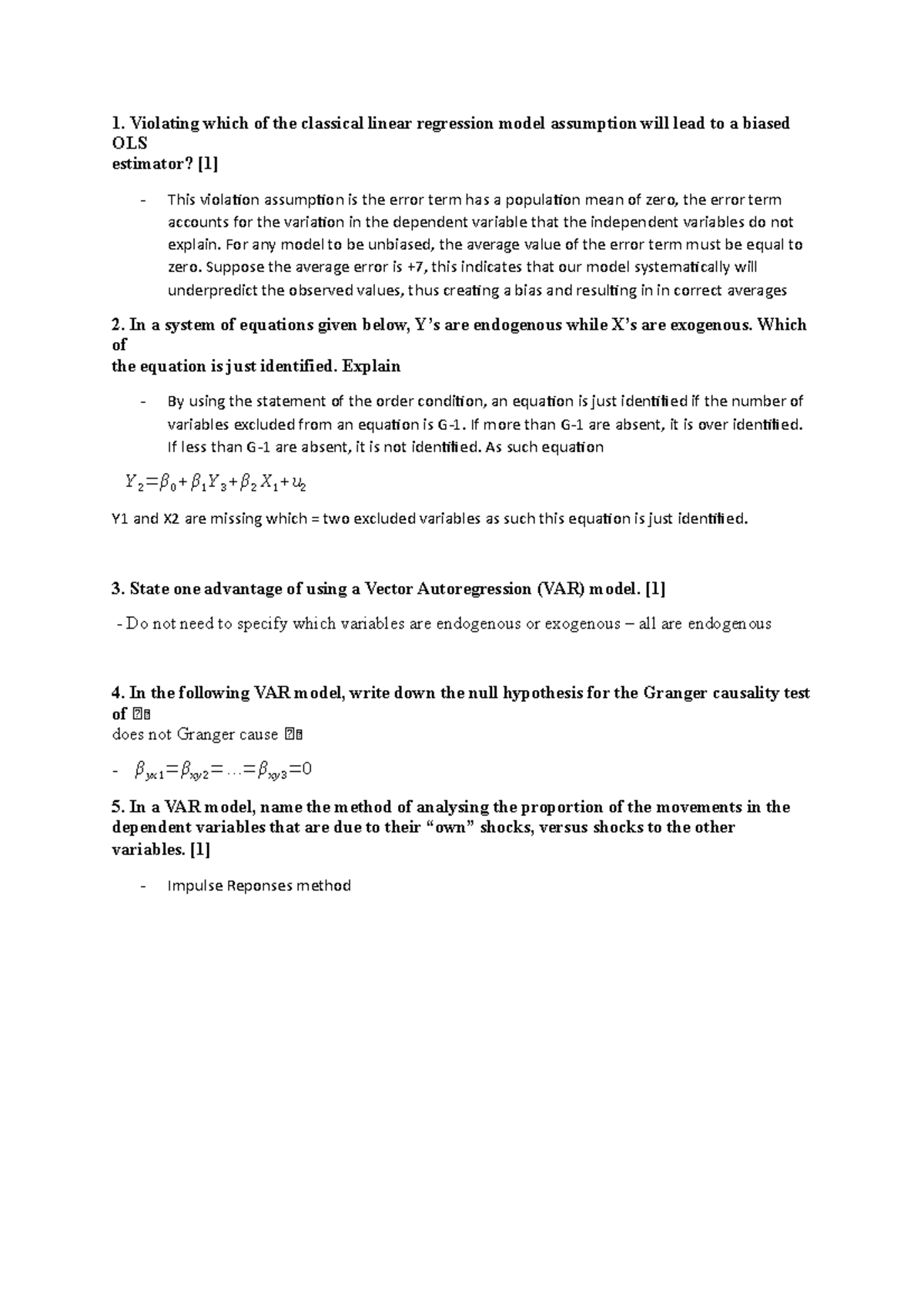 Econ339 final practice questions - ECON339 - UOW - Studocu