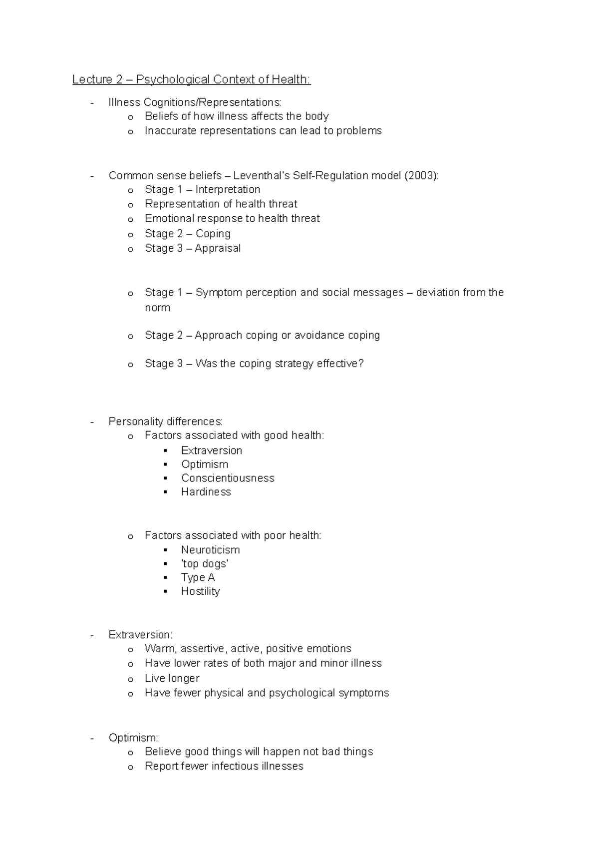 Psychological Context of Health - Lecture 2 – Psychological Context of ...