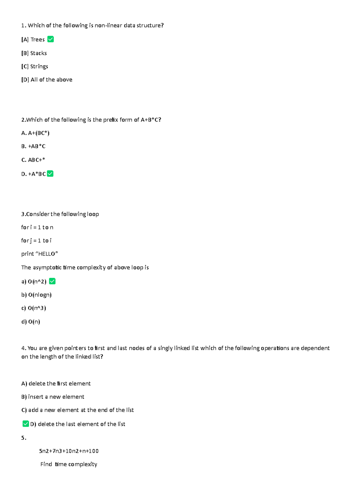 Compre - Which of the following is non-linear data structure? [A] Trees ఃఄ [B] Stacks [C ...