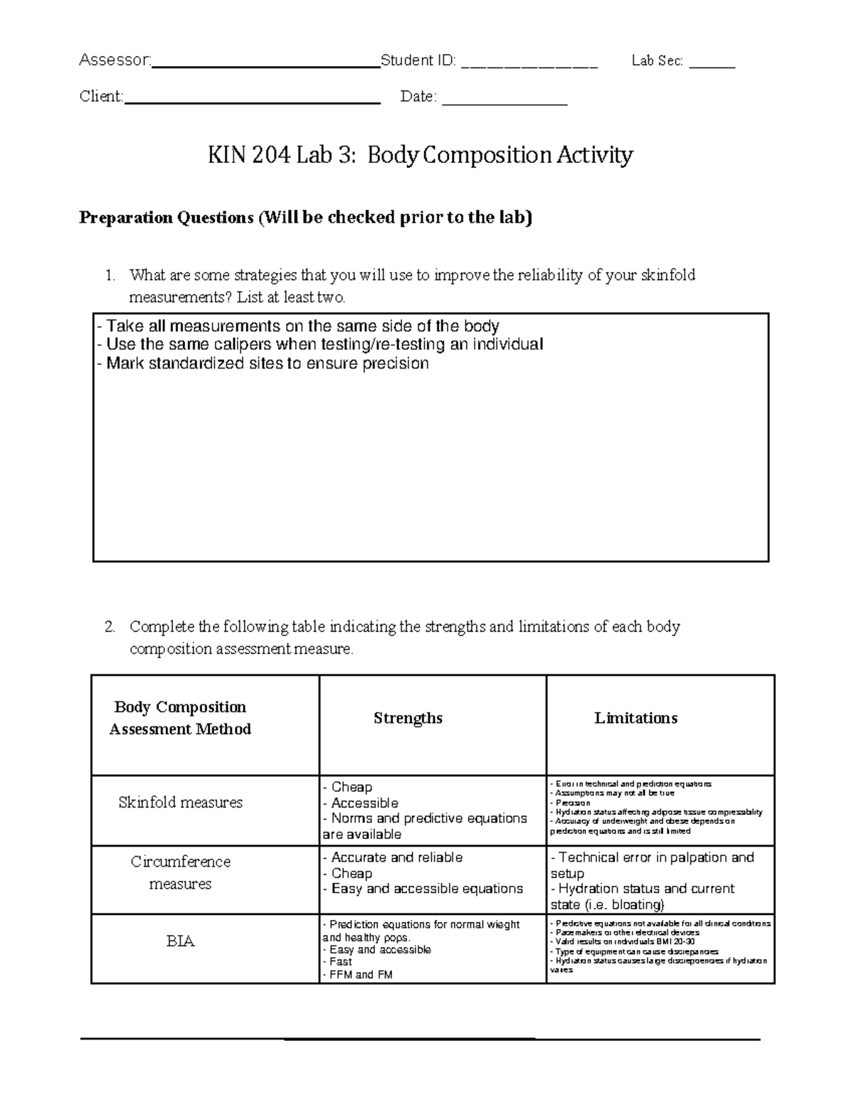 Lab 3 - Body Composition Lab Activity Document fillable - 2023 ...