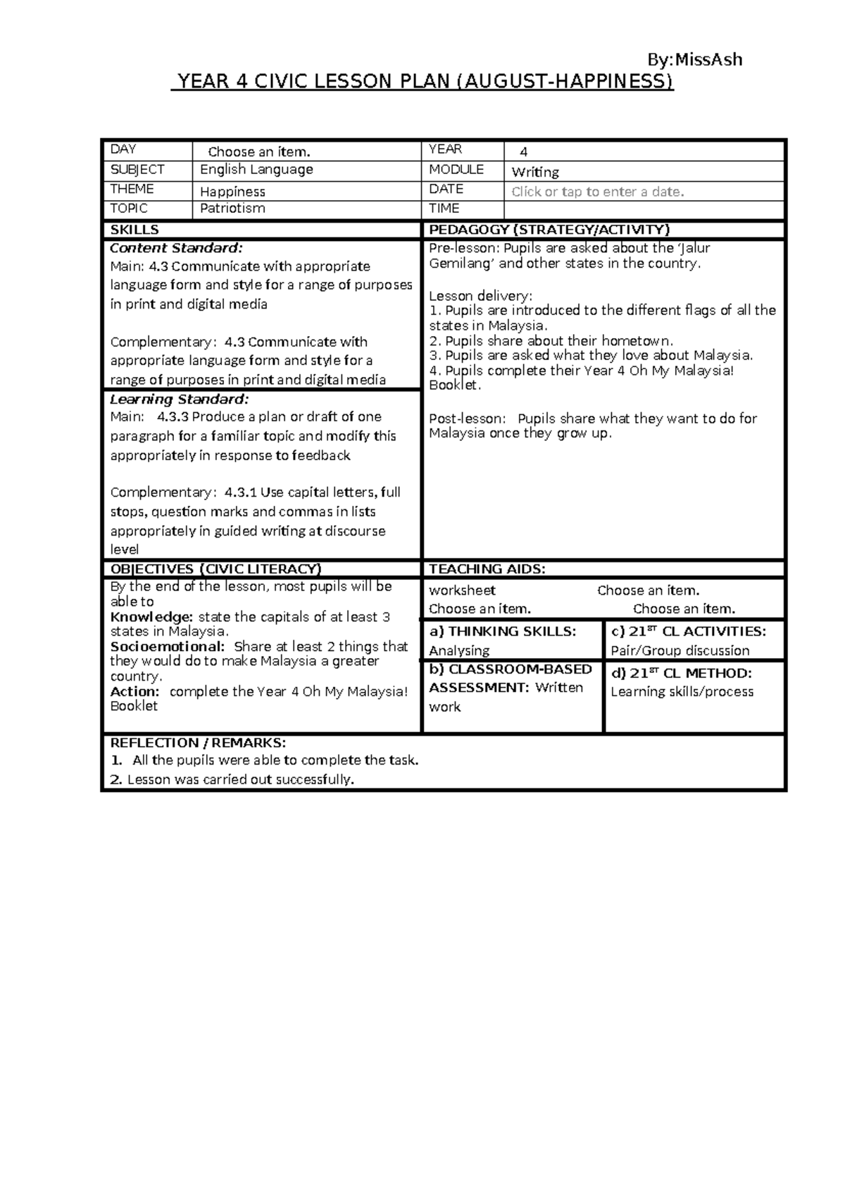 Y4 Civic- August- Happiness - By:MissAsh YEAR 4 CIVIC LESSON PLAN ...