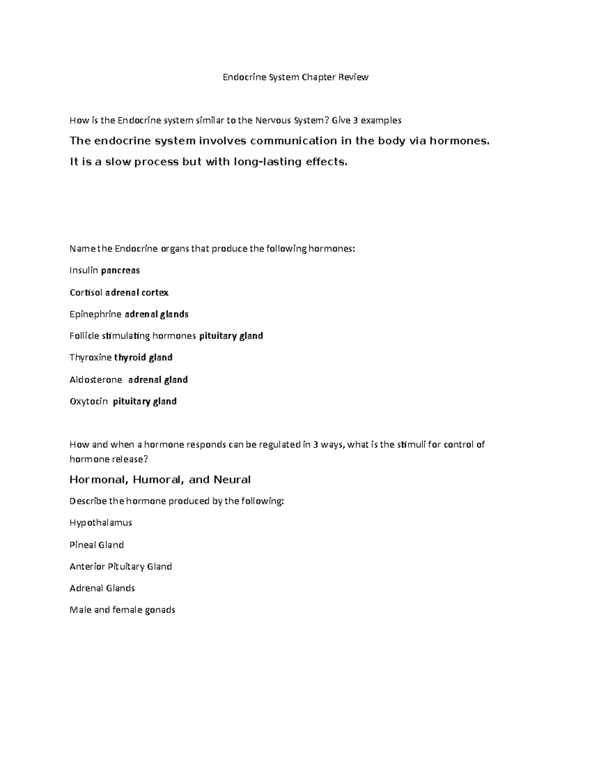 Endocrine System Chapter Review - It is a slow process but with long ...