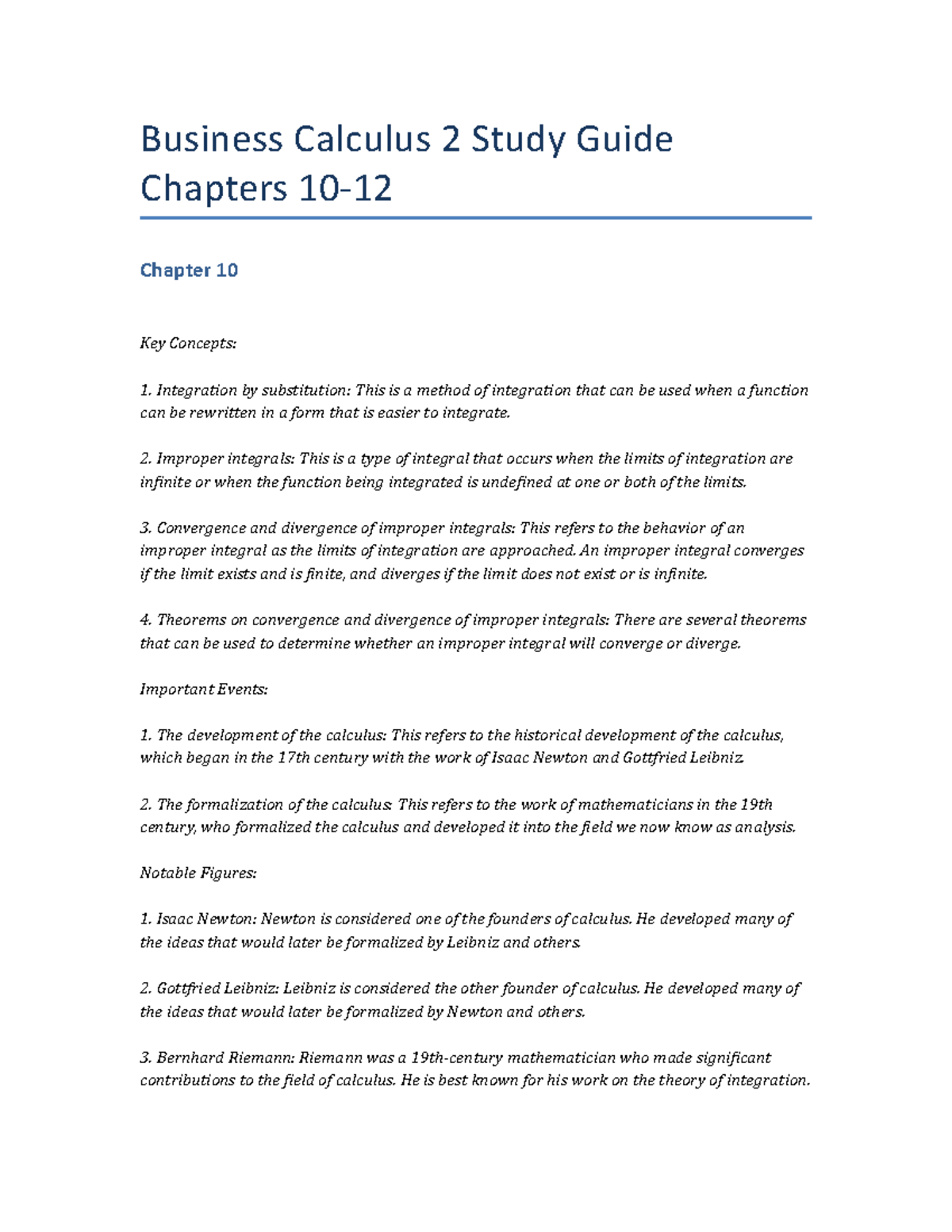 Business Calculus 2 Study Guide Chapters 10-12 - Business Calculus 2 ...