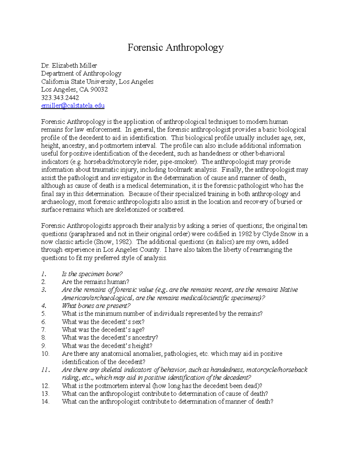 Forensic Anthropologyhandout - Forensic Anthropology Dr. Elizabeth ...