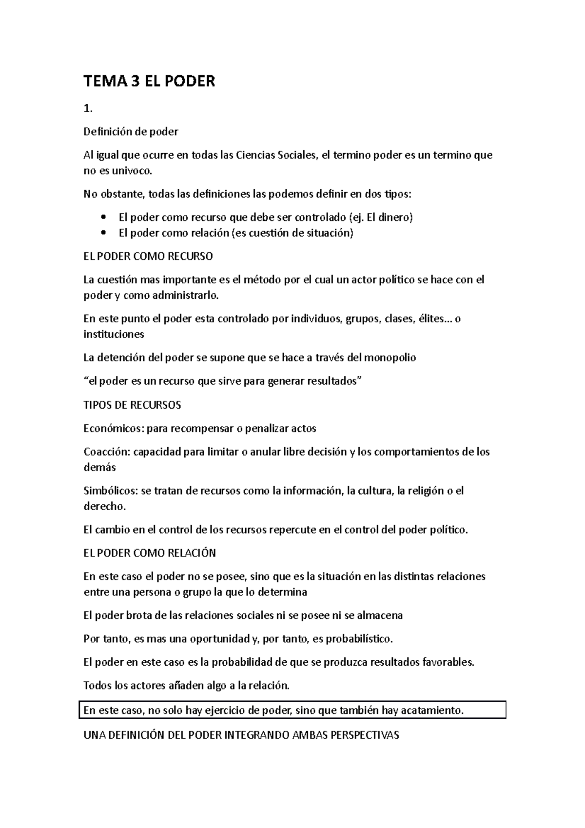 TEMA 3 EL Poder - Apuntes 3 - TEMA 3 EL PODER 1. Definición de poder Al ...