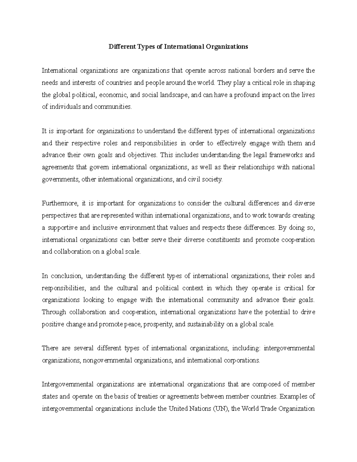 Different Types of International Organizations - Different Types of ...