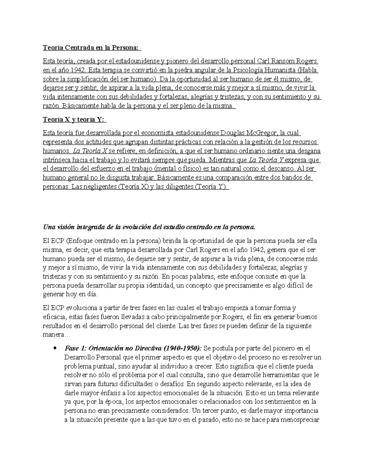 Una visión integrada de la evolución del ECP - Teoría Centrada en la Persona: Esta teoría ...