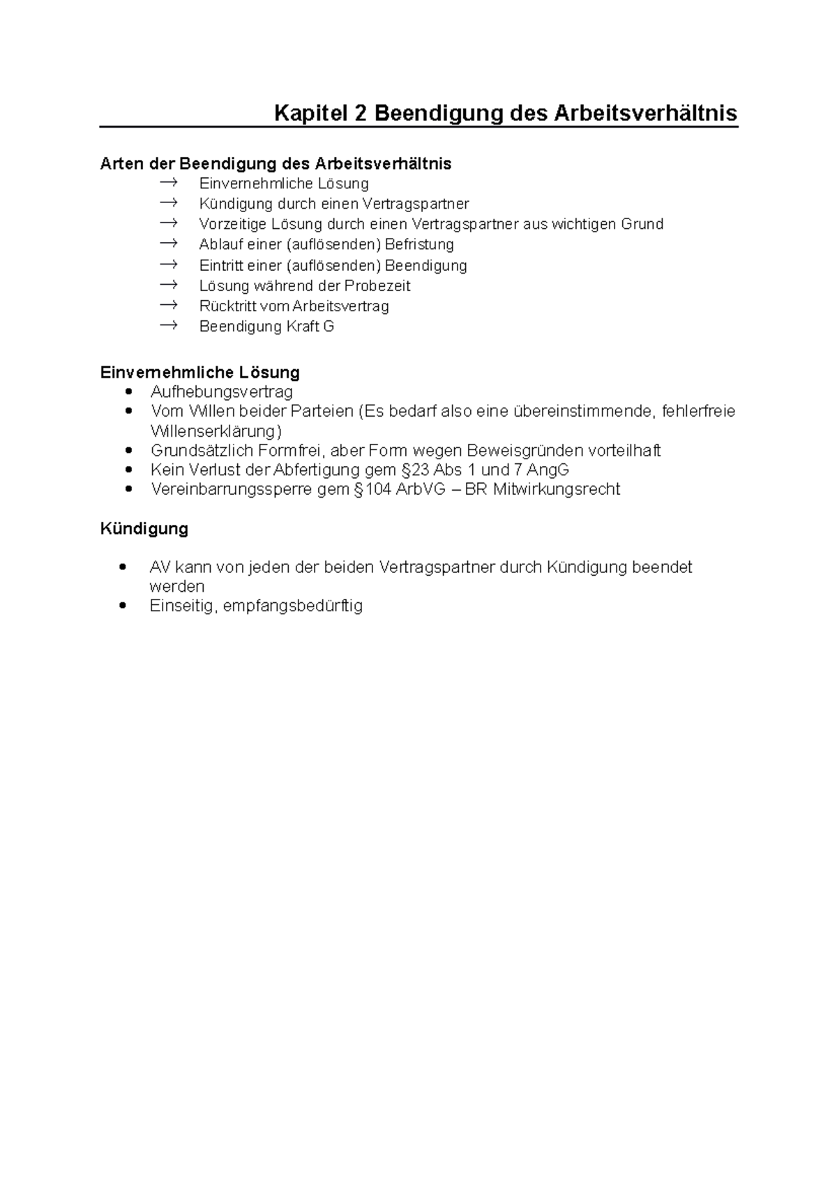 Entlassung durch den AG - Kapitel 2 Beendigung des Arbeitsverhältnis ...