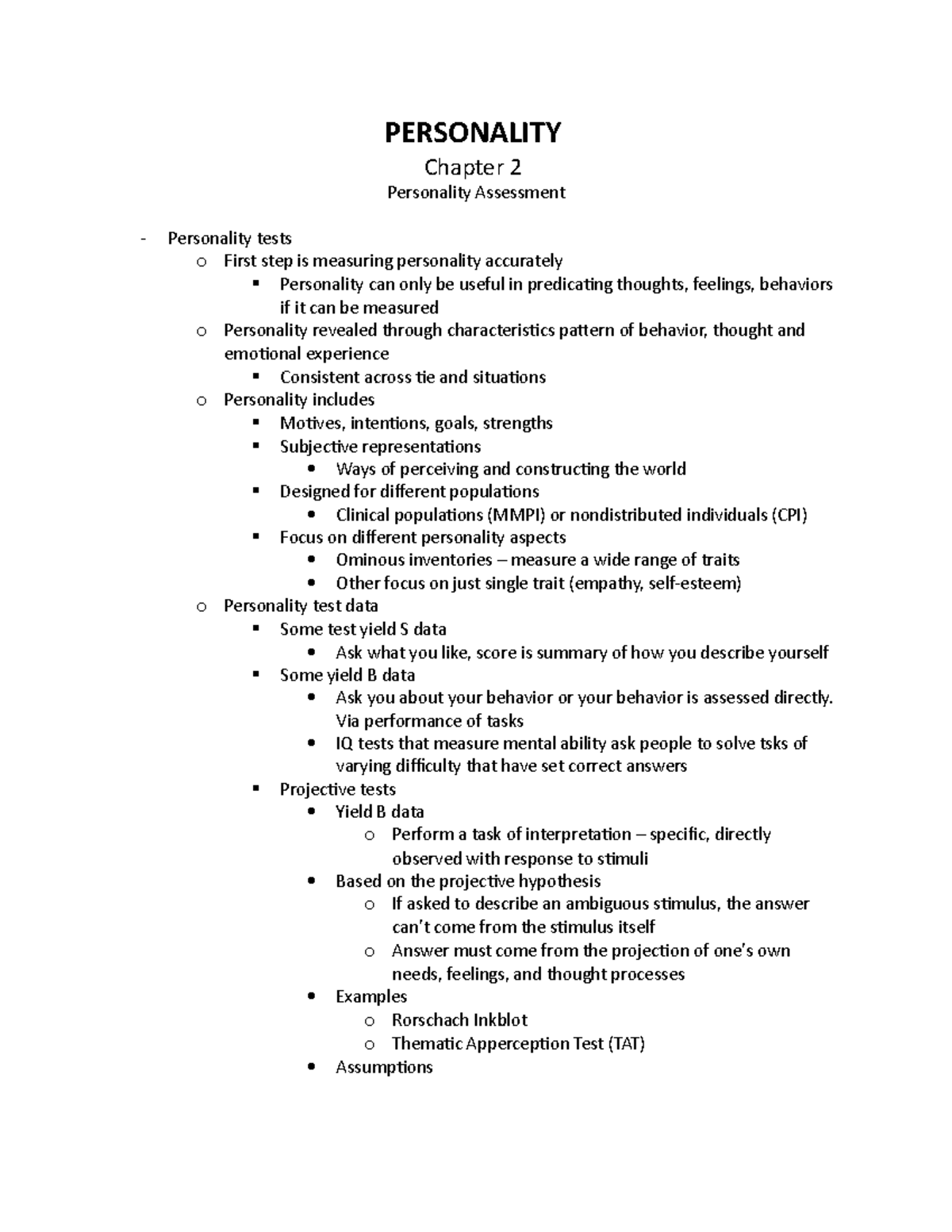 CH 2 - Personality Assessment - PERSONALITY Chapter 2 Personality ...