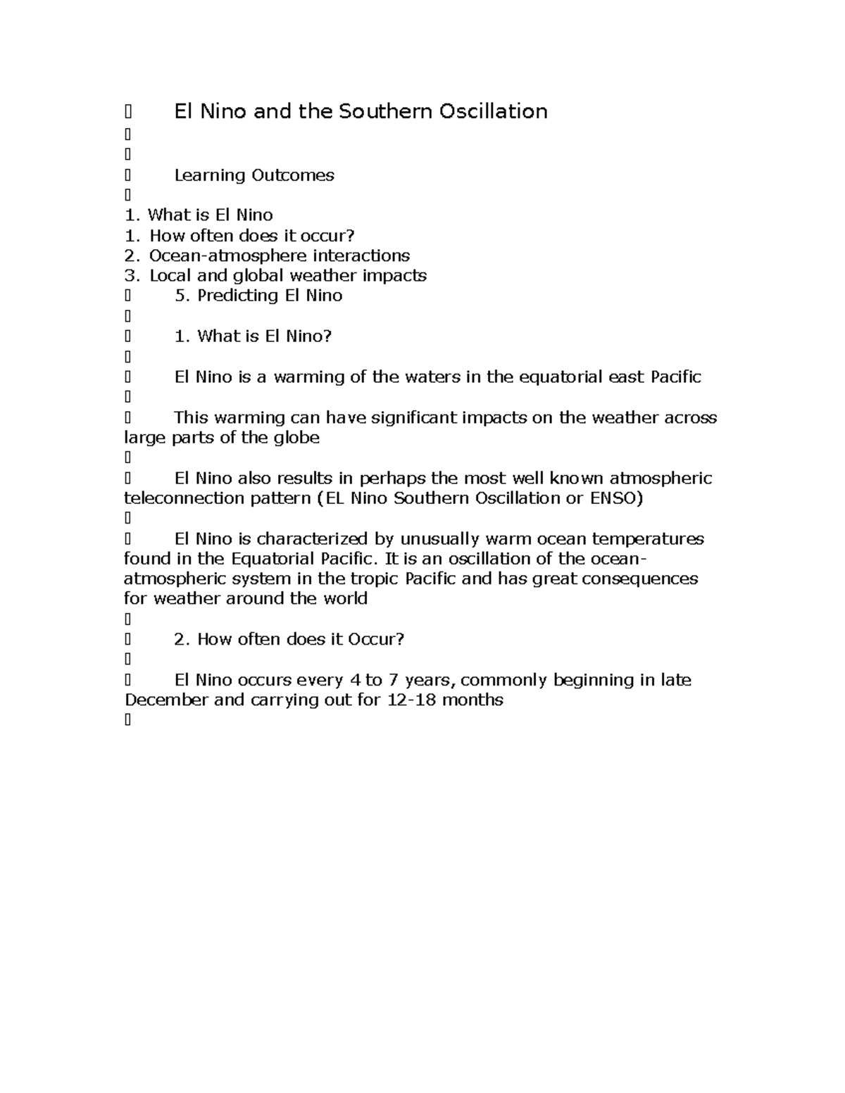 Lecture notes, El Nino and the Southern Oscillation - El Nino and the ...
