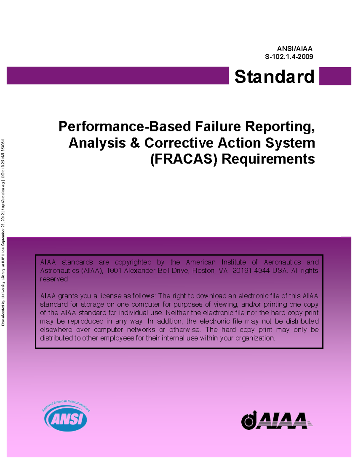 Fracas Requirements - Standard ANSI/AIAA S-102.1- 2009 Performance ...