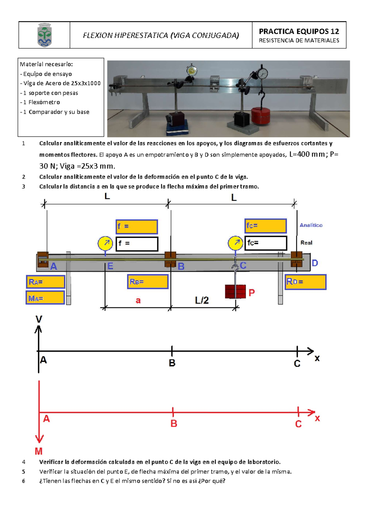 Practica 12 Hiperestatica (viga conjugada)- Mecanica - FLEXION HIPERESTATICA (VIGA CONJUGADA ...