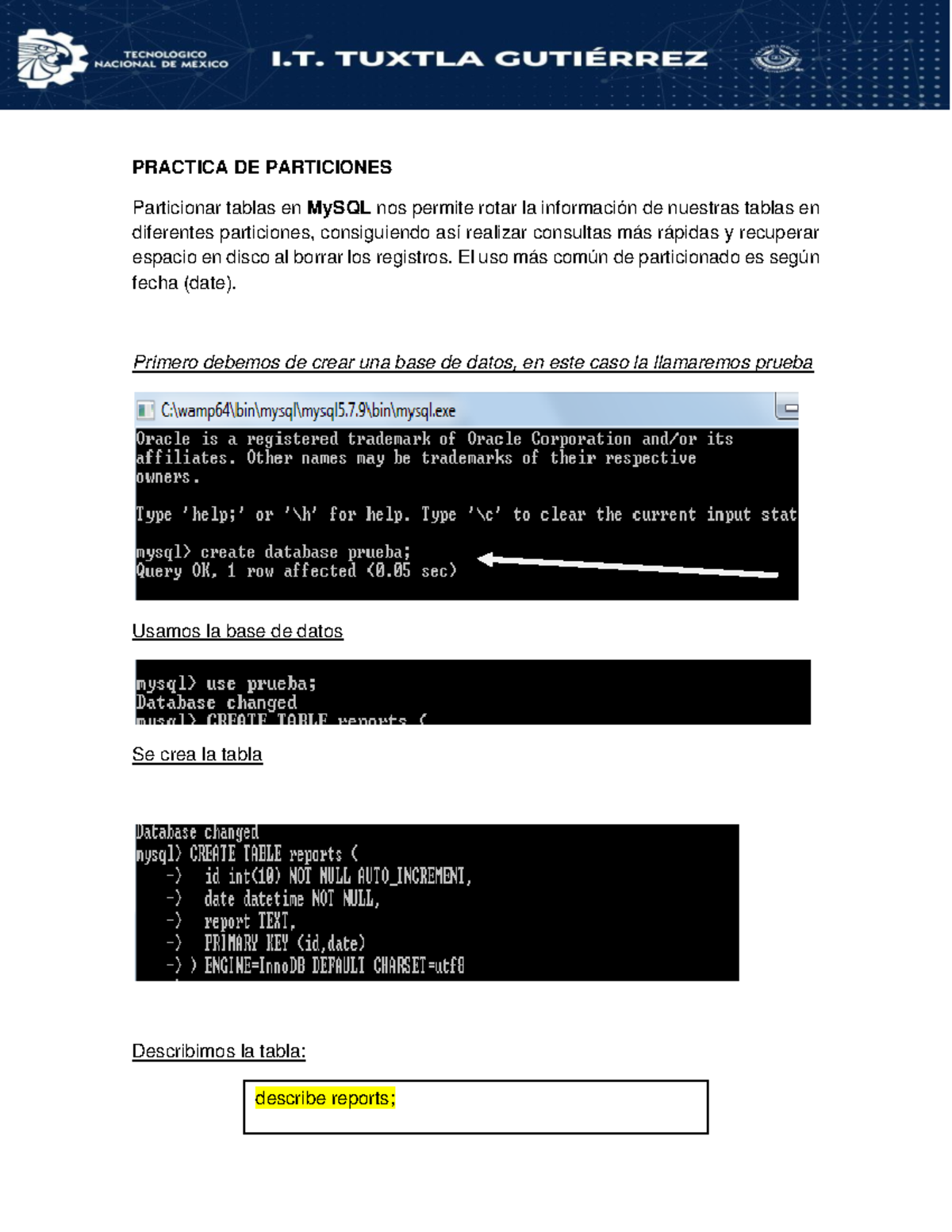 Practica de particiones y teoría en MYSQL CONSOLA - Unidad 3 PRACTICA ...