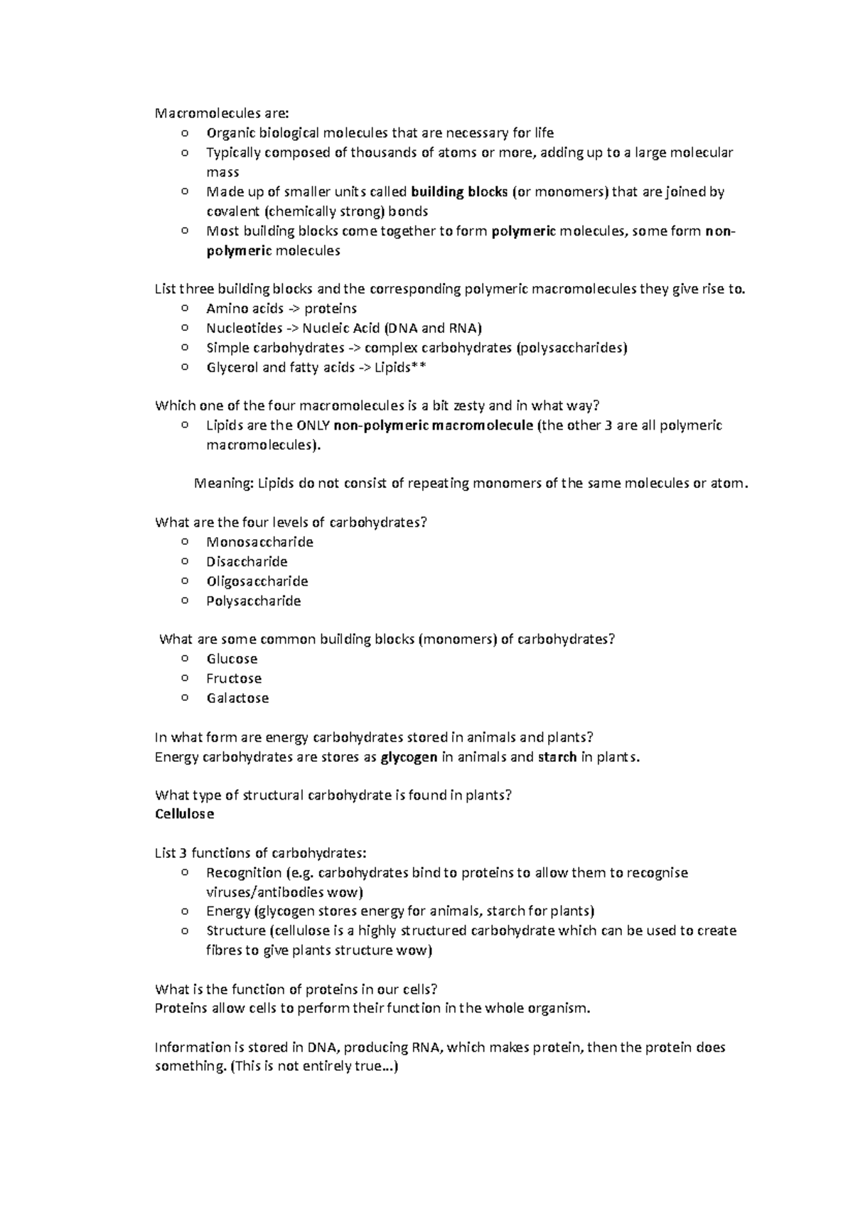 CELS 191 Lecture 3 - Cels191 - Macromolecules are: o Organic biological ...