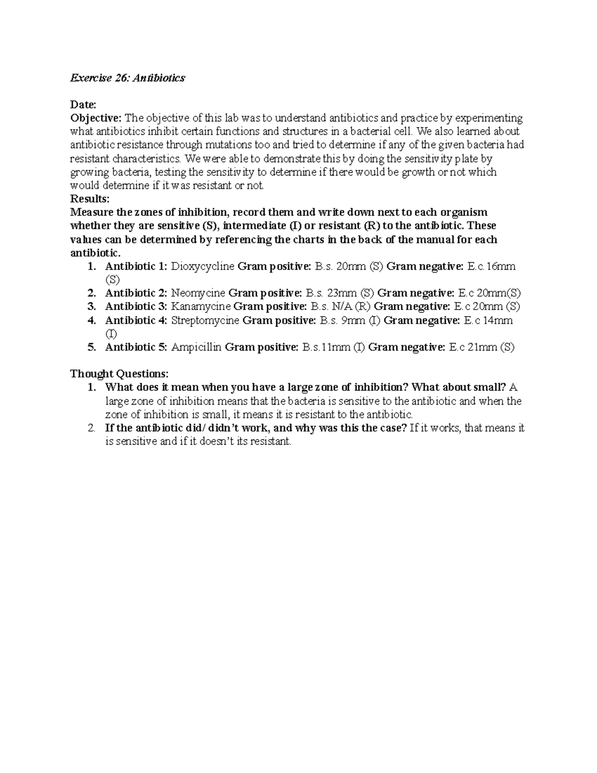 Exercise 26 - Dr. Randall Mark Jeter - Exercise 26: Antibiotics Date ...