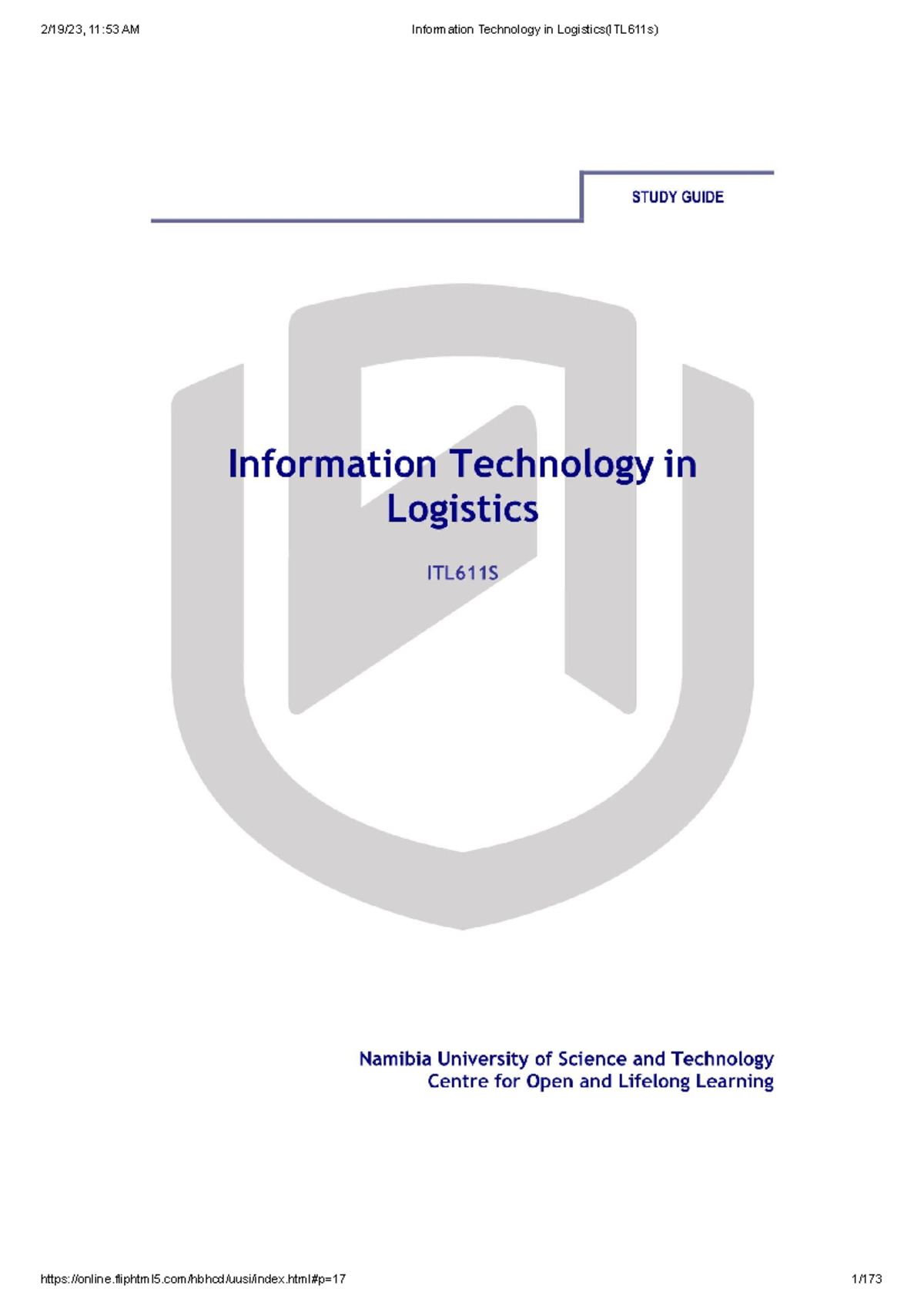 Information Technology in Logistics(ITL611s) - Logistics and Supply Chain Management - Studocu