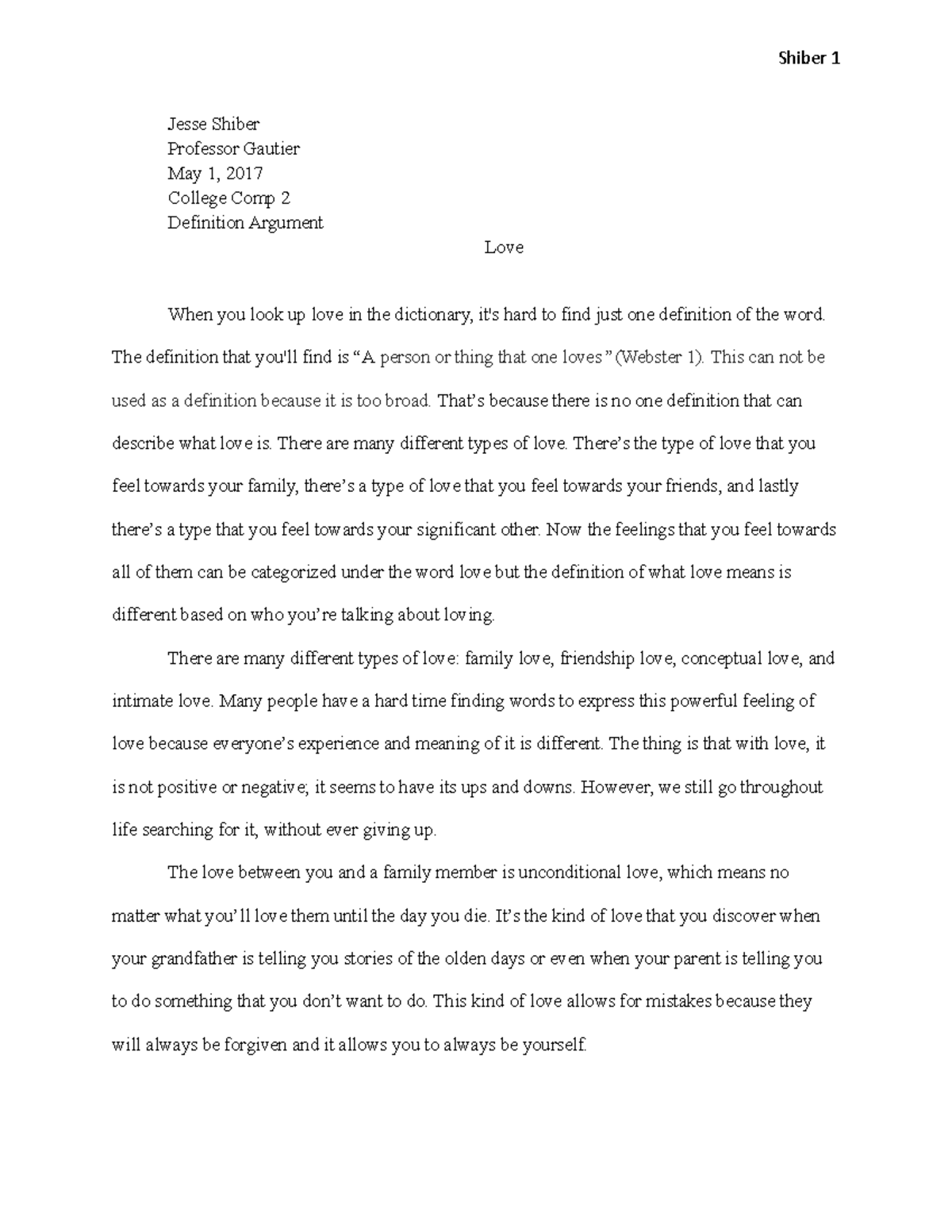 Defintionof Love Argument.docx - Jesse Shiber Professor Gautier May 1 ...