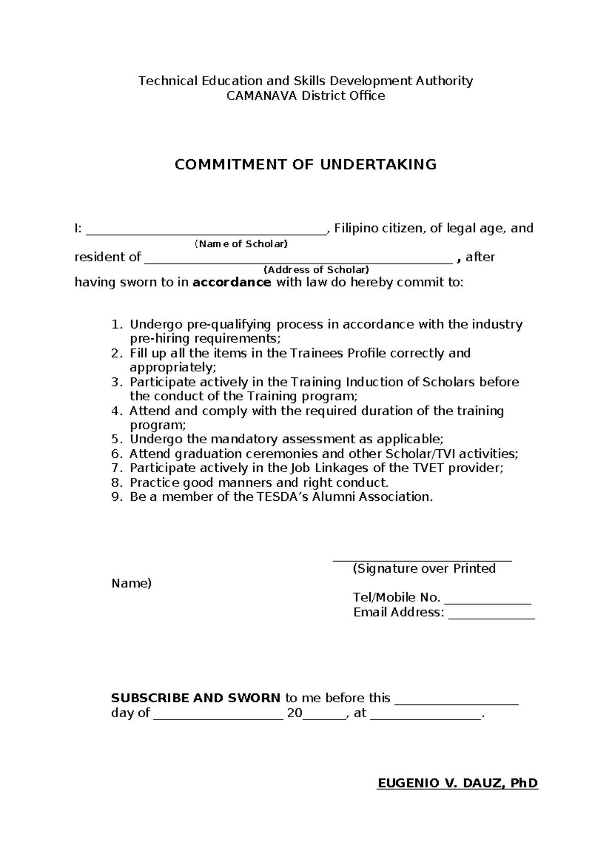 Commitment-OF- Undertaking- Final - Technical Education and Skills Development Authority ...