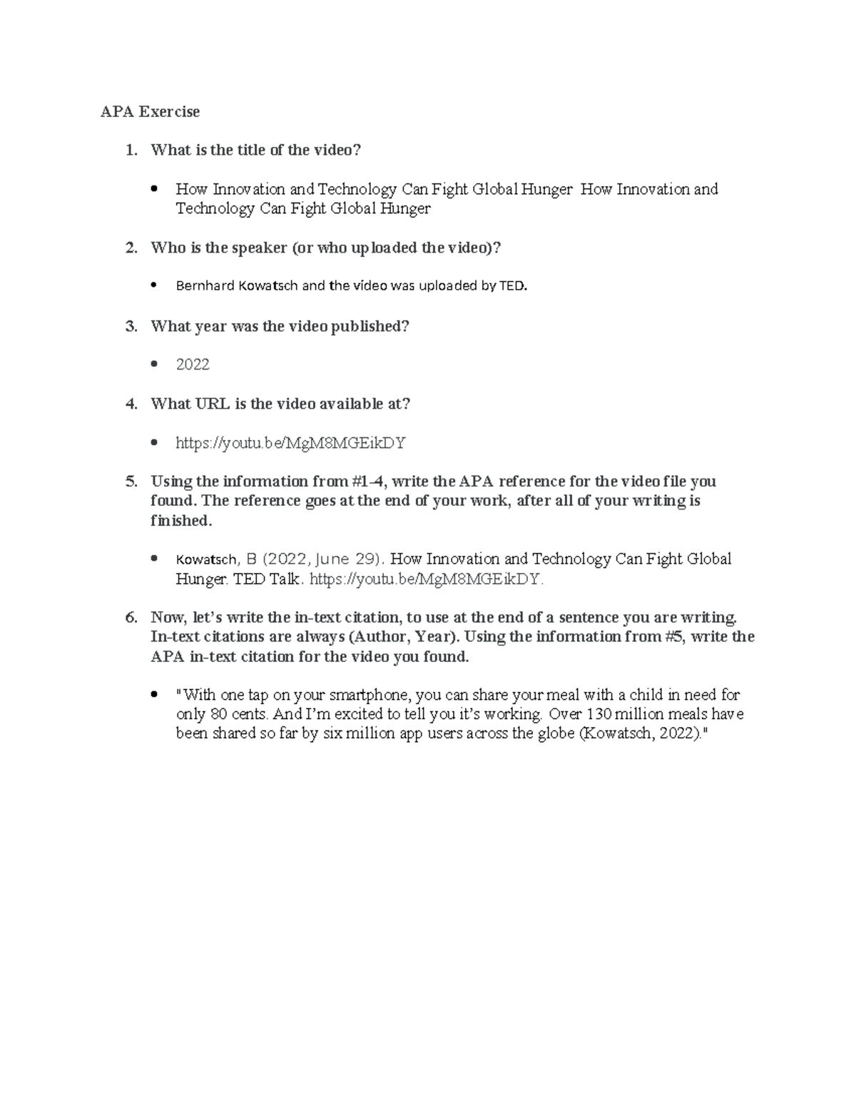 APA Exercise - According to how I understand the idea of lines and ...