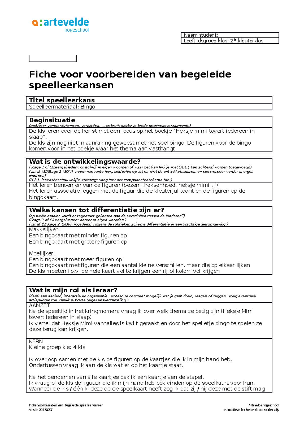 2324 sjabloon begeleidespeelleerkans - Bingo - Naam student ...