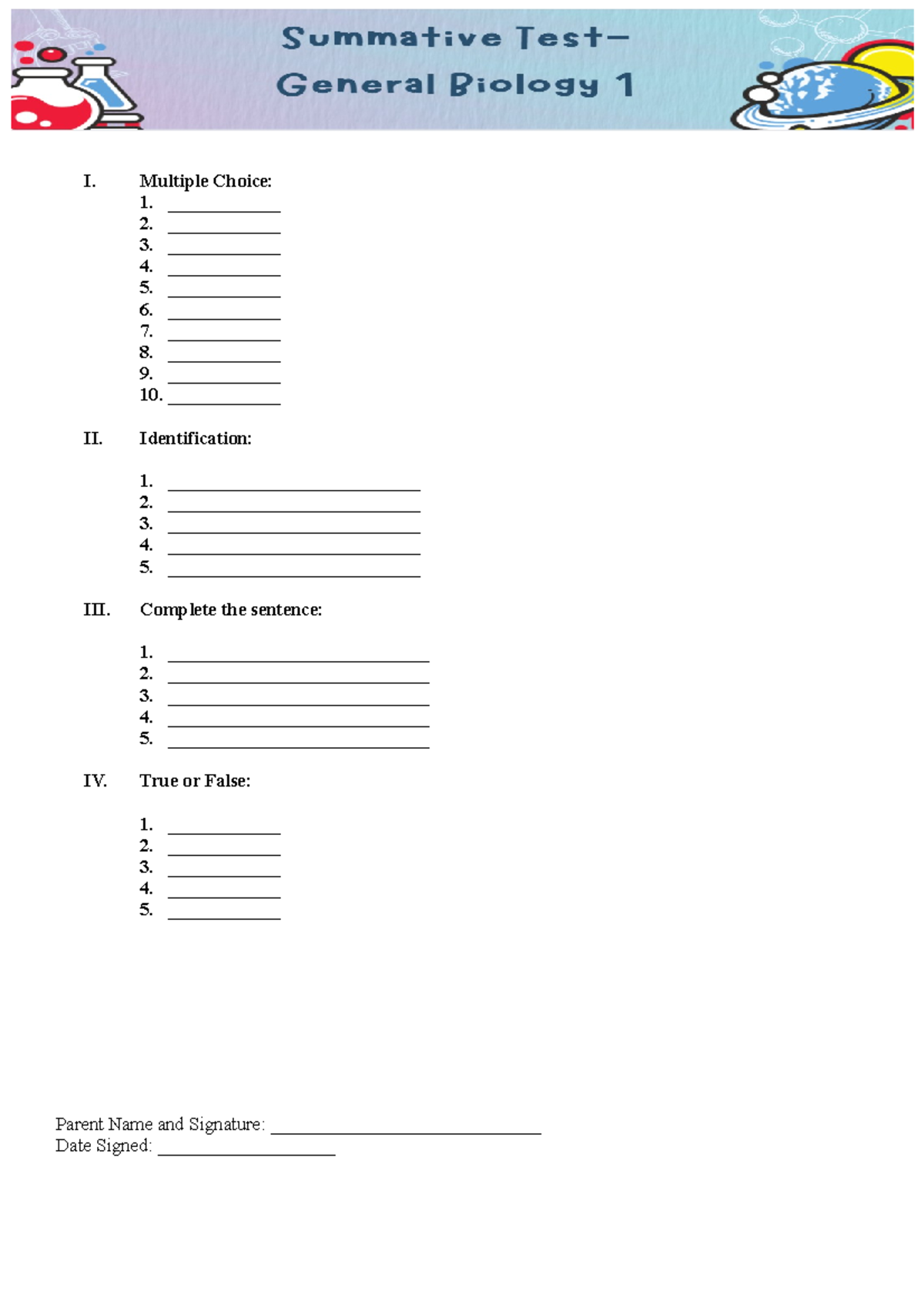 2nd summative bio 1 - TEST - I. Multiple Choice: 1. ____________ 2 ...