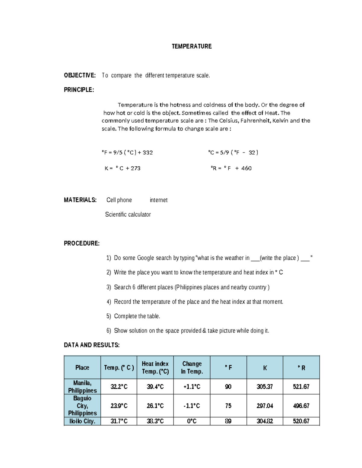 Temperature - PRINCIPLE: Temperature is the hotness and coldness of the ...