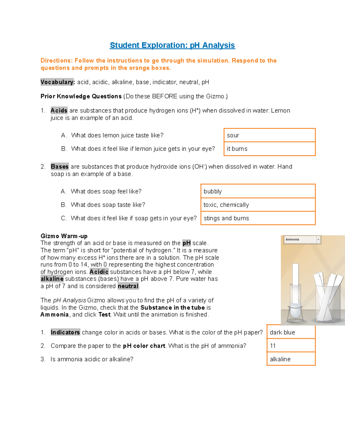 untitled ph gizmo - Student Exploration: pH Analysis Directions: Follow the instructions to go ...
