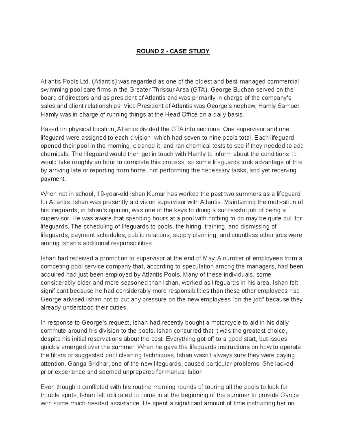 TUM Case Round 2 - The Ultimate Manager - ROUND 2 - CASE STUDY Atlantis Pools Ltd. (Atlantis ...