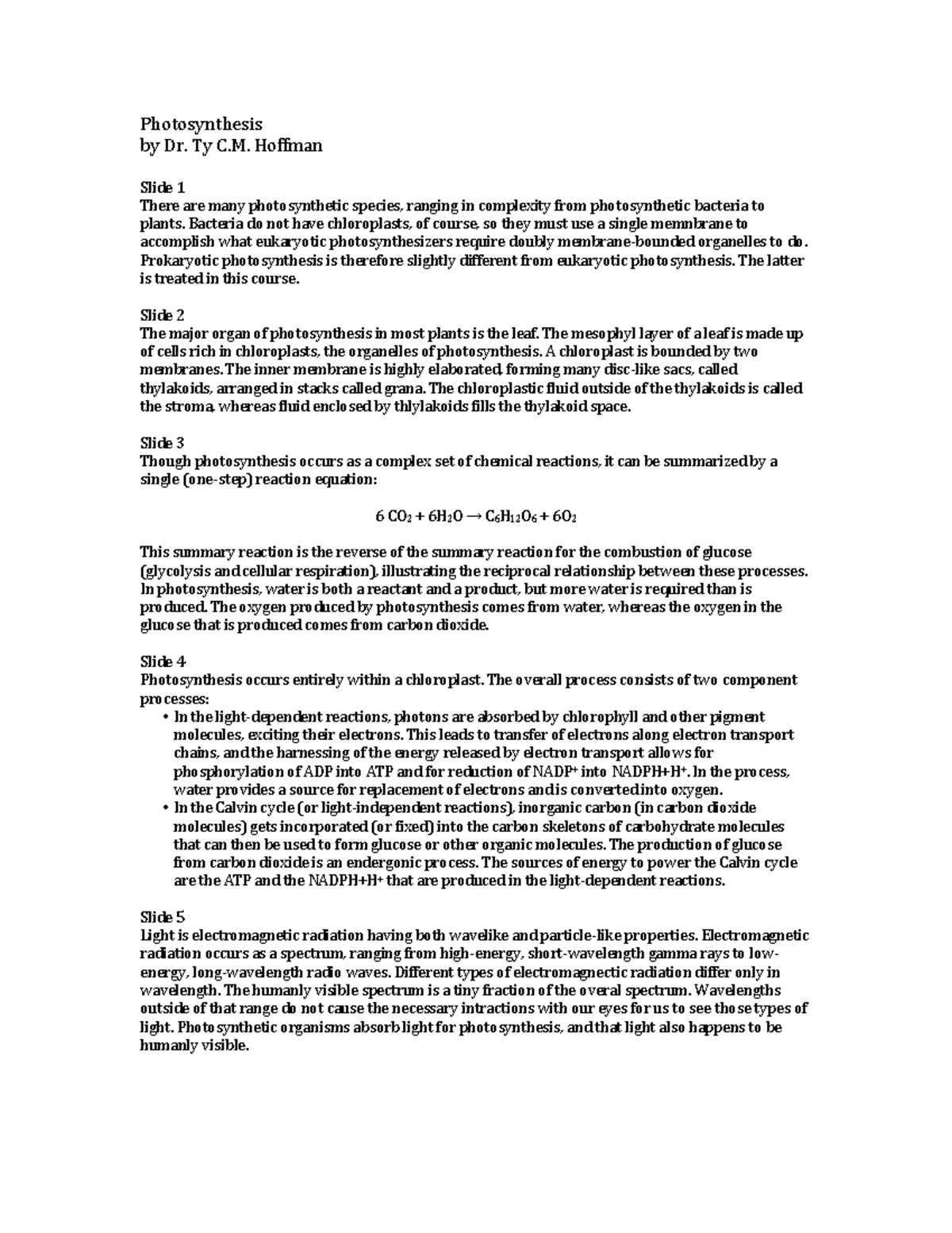 Photosynthesis - BIO181: Ty Hoffman - Photosynthesis by Dr. Ty C ...