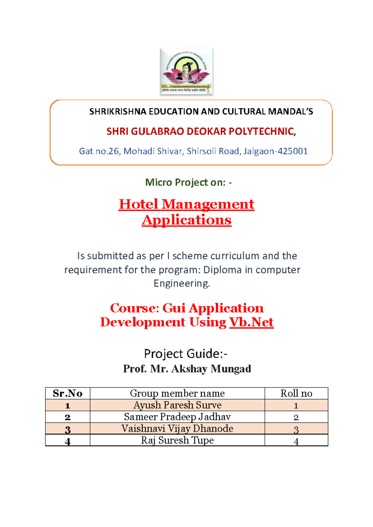 GAD Micro Project - Micro Project on: - Is submitted as per I scheme curriculum and the ...