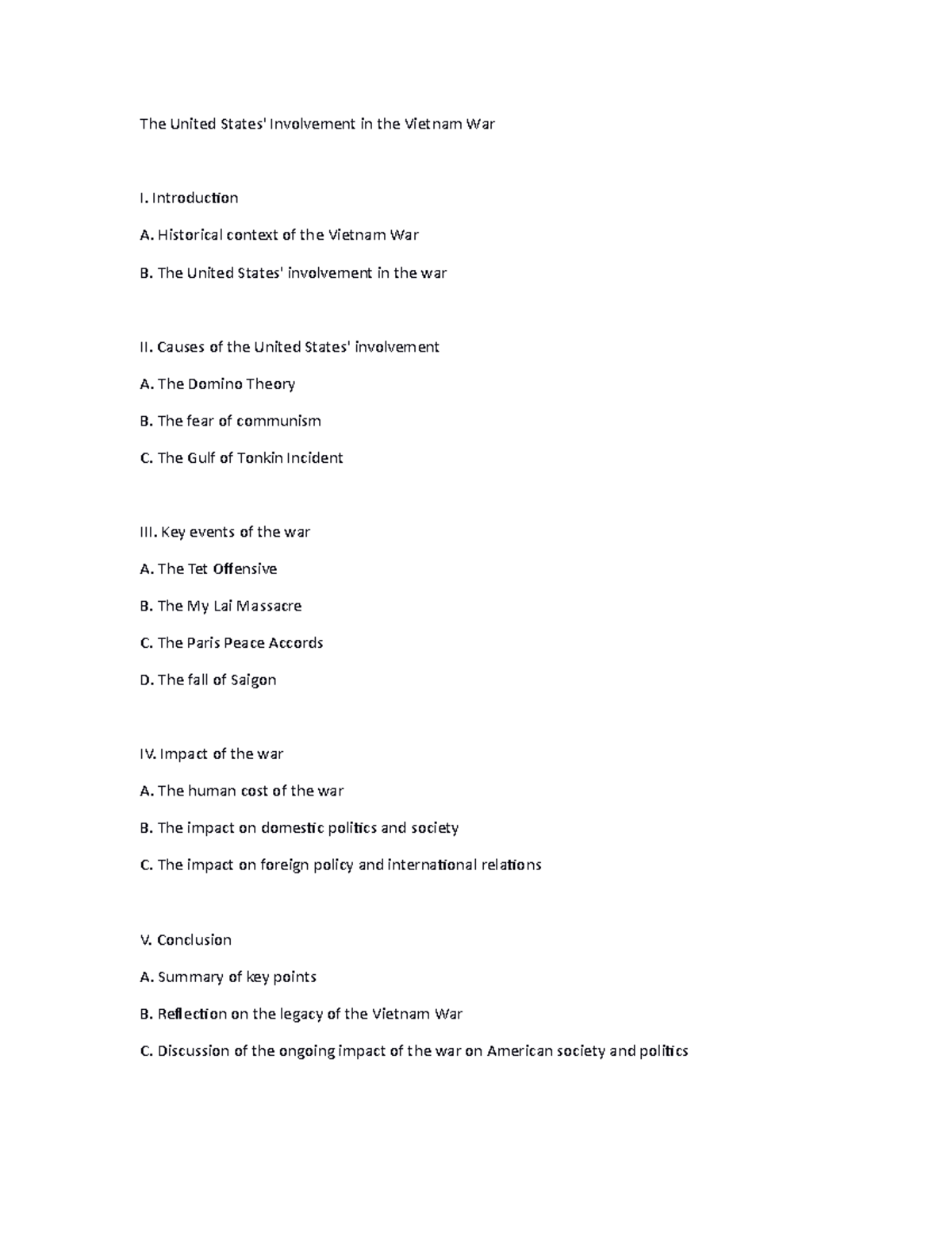 The United States' Involvement in the Vietnam War - Introduction A ...