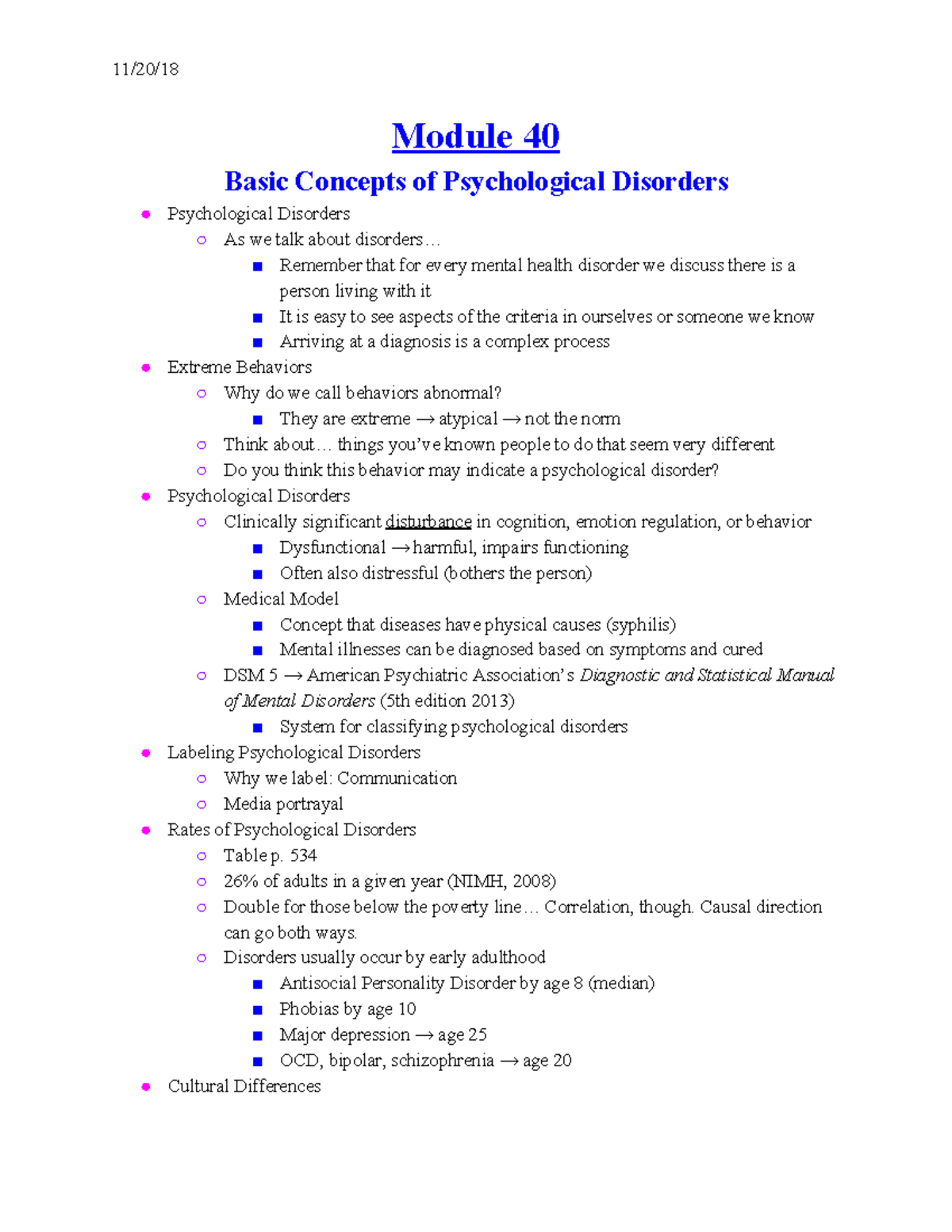 Module 40-41 for Intro to Psych - 11/20/18 Module 40 Basic Concepts of ...