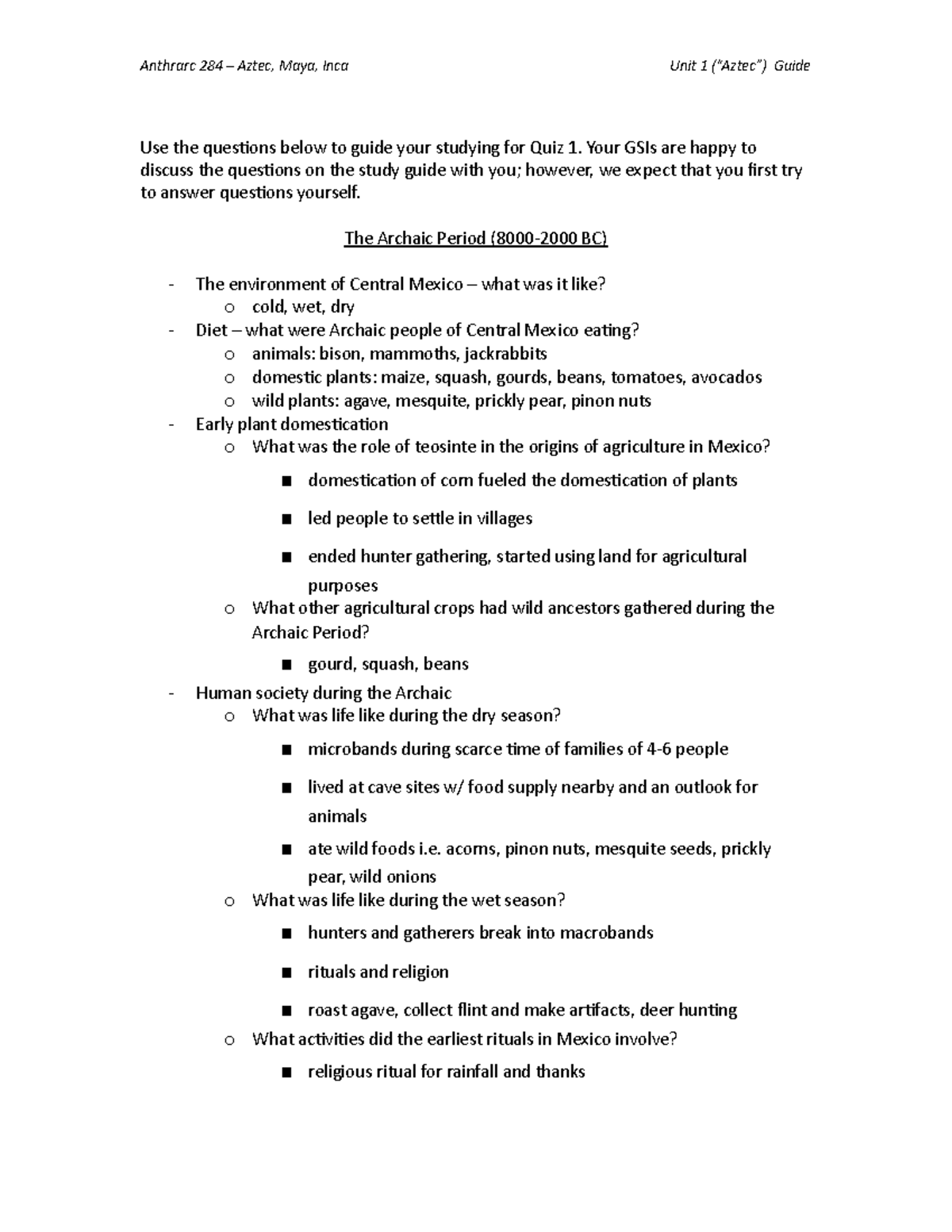 Aztec study guide - Use the questions below to guide your studying for ...