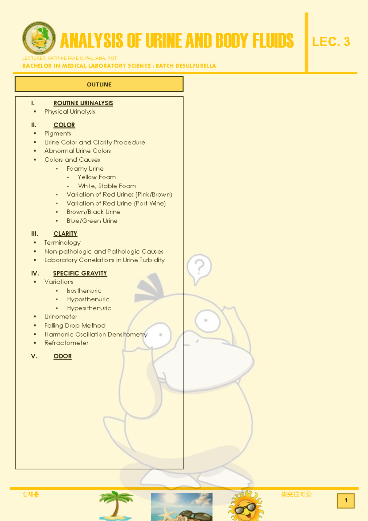 Lecture 3 [Physical Examination of Urine] - ANALYSIS OF URINE AND BODY ...