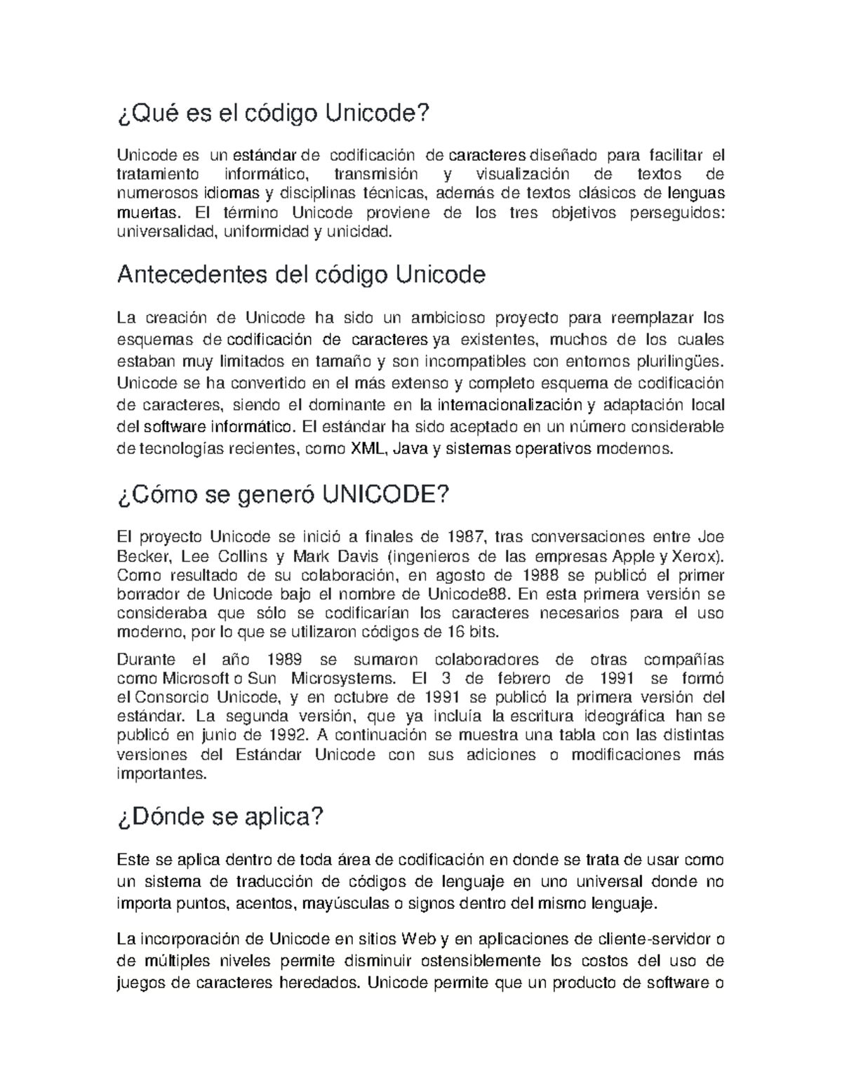 Investigacion del unicode - ¿Qué es el código Unicode? Unicode es un ...