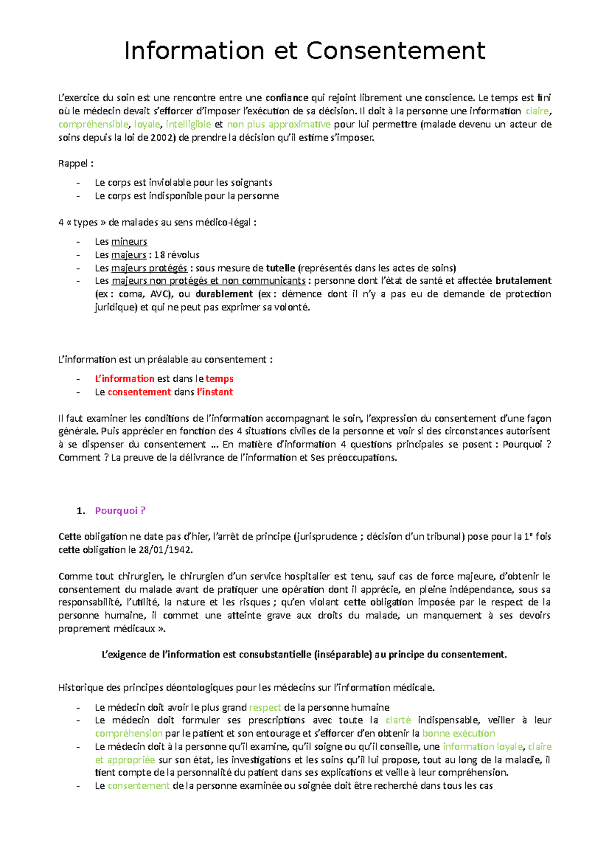 Cours sur l'information et le consentement - Information et ...