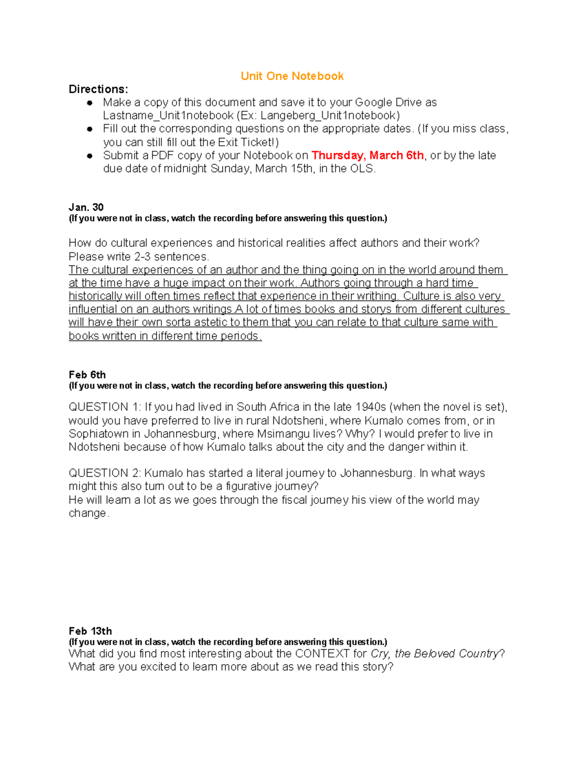 Unit notebook 1 sem 2 - Unit One Notebook Directions: Make a copy of ...