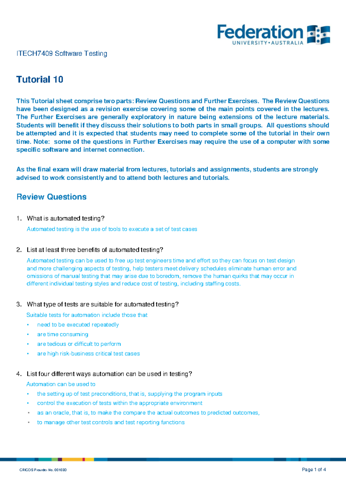 ITECH7409 Tutorials 10 Answers - ITECH7409 - Fed Uni - Studocu