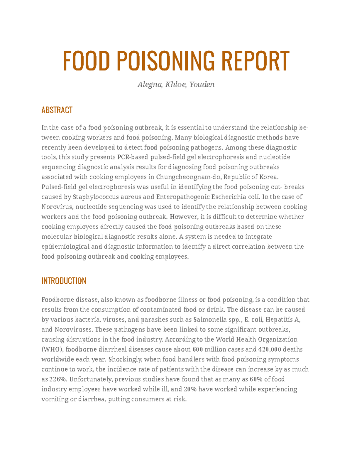 Report 2 - FOOD POISONING REPORT Alegna, Khloe, Youden ABSTRACT In the ...