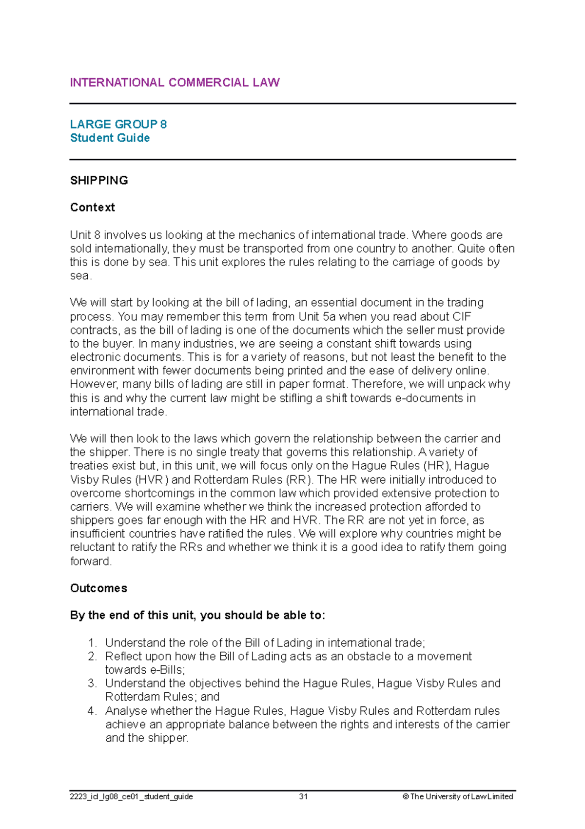 International commercial law LG7 - INTERNATIONAL COMMERCIAL LAW LARGE ...