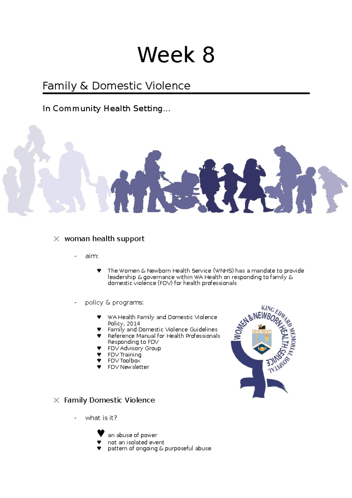 Maternal Care Notes wk 8 - Week 8 Family & Domestic Violence In ...