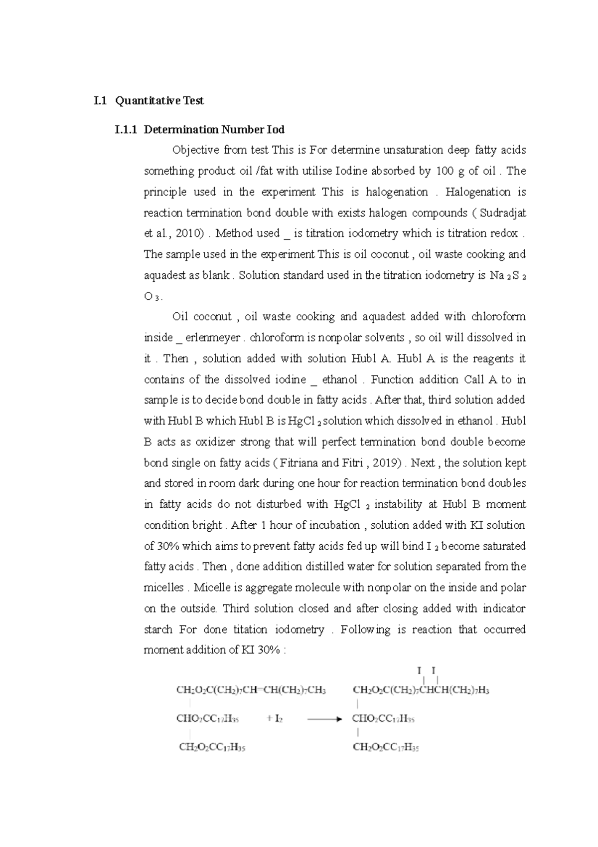 Quantitative analysis test of lipids - I Quantitative Test I.1 ...