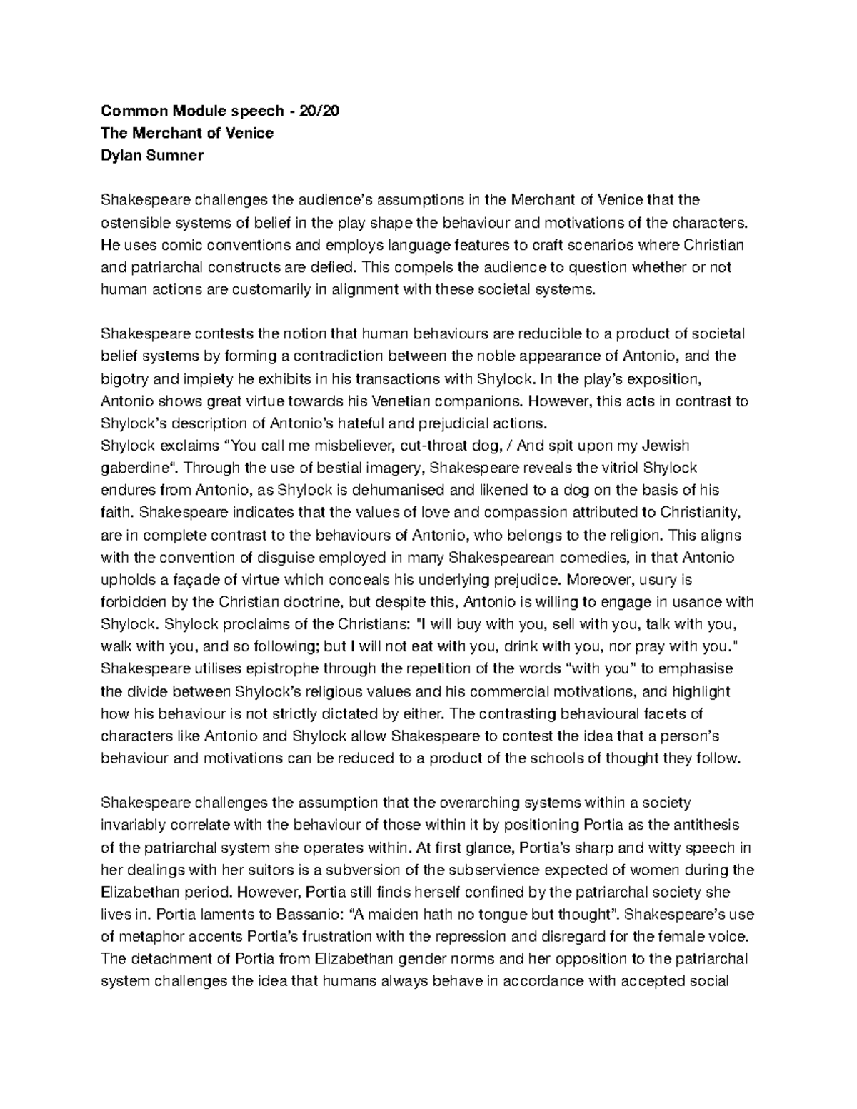 Dylan S Common Mod Merchant 20 20 1 - Common Module speech - 20/ The ...