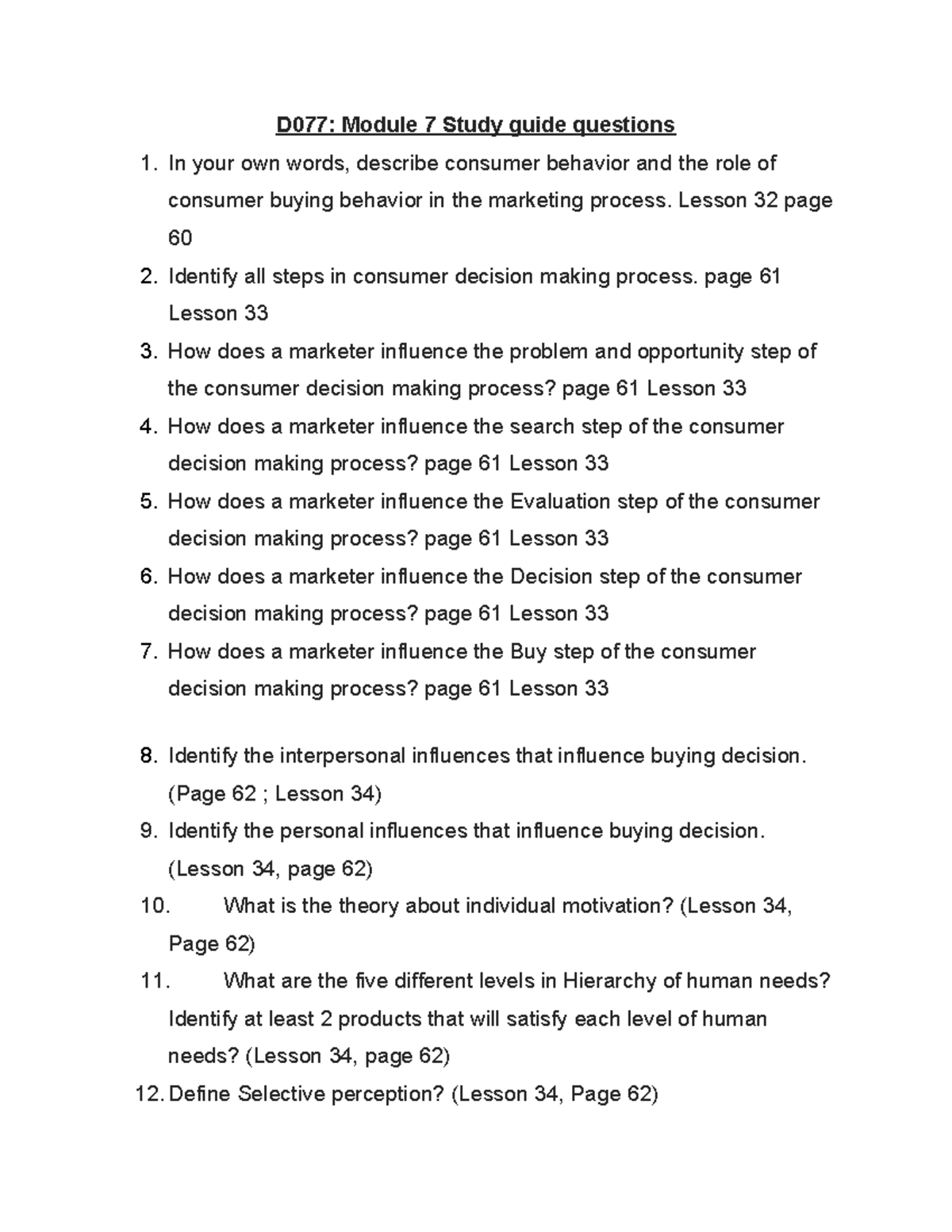 D077 Module 7 study questions - D077: Module 7 Study guide questions In ...