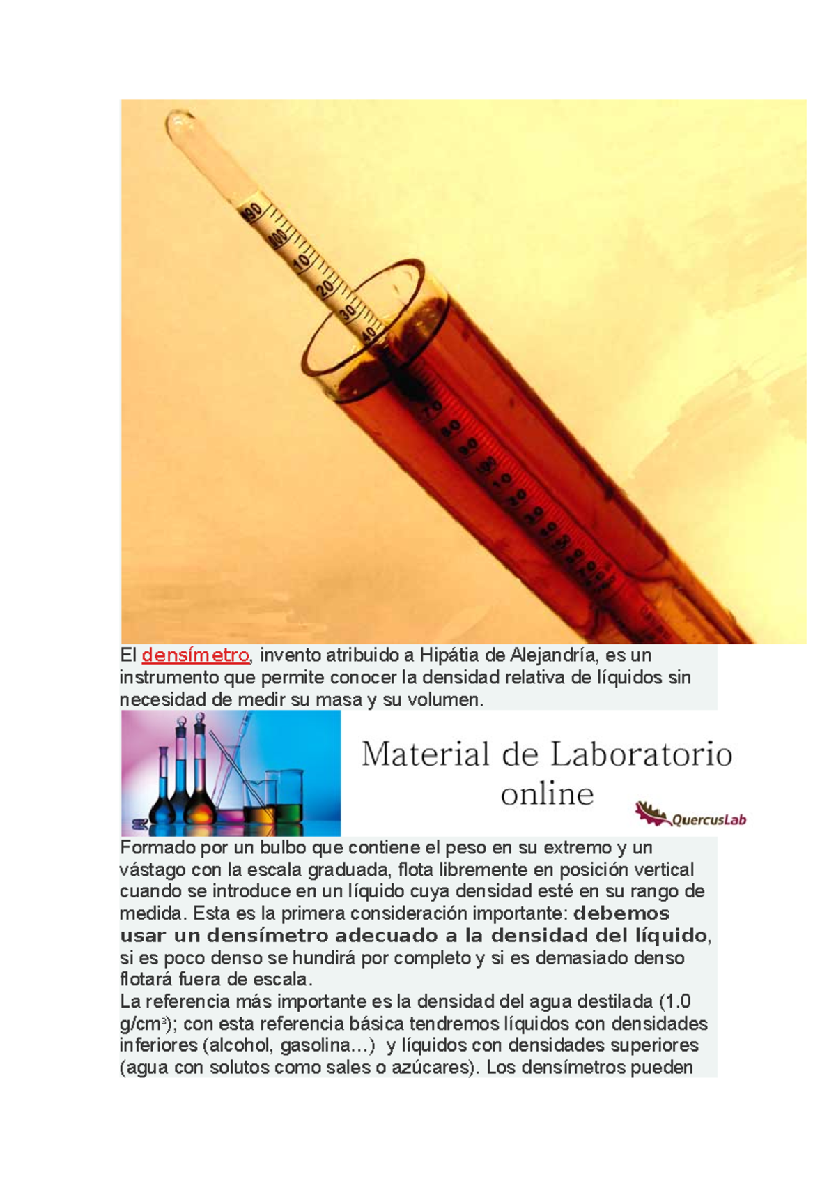 Densimetro - para vos - El densímetro, invento atribuido a Hipátia de ...