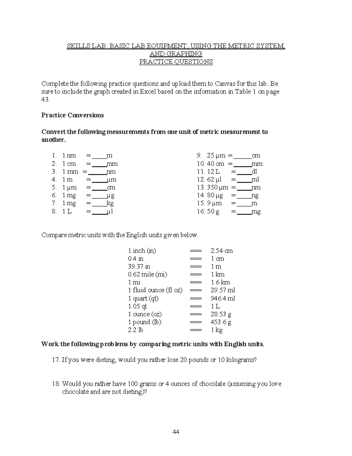 Skills Lab 1 Practice-1 - SKILLS LAB: BASIC LAB EQUIPMENT, USING THE ...