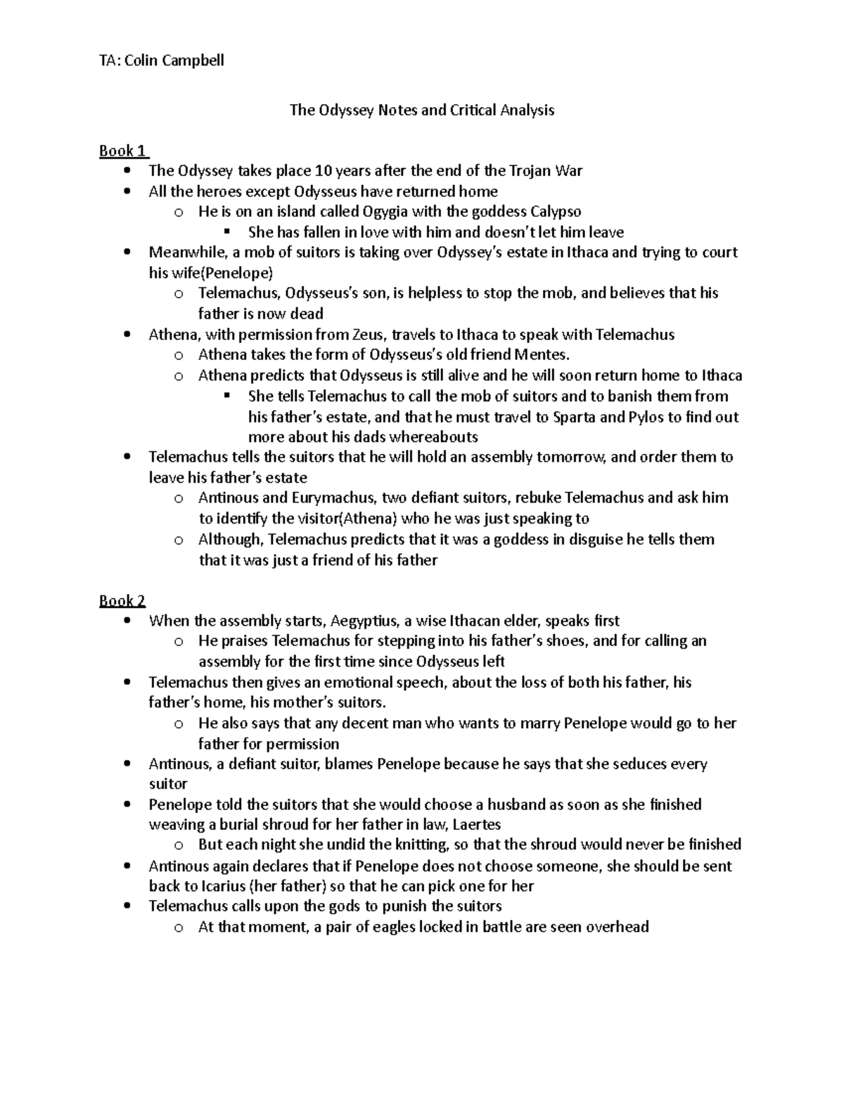 The Odyssey Notes and Critical Analysis - o Athena predicts that ...